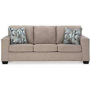 Signature Design by Ashley Deltona Contemporary 2-in-1 Sofa Sleeper with Folding Gel Memory Foam Mattress and 2 Accent Pillows, Queen, Beige
