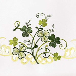 Simhomsen Small Embroidered Irish Clover St. Patrick’s Day Tablecloth, Spring Shamrock Decorations (Round 70 inches)