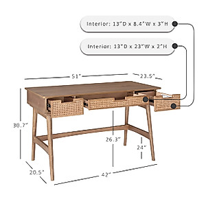Linon Natural Dutton Wood and Rattan Desk