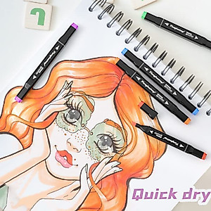 Tongfushop 100 Colors Alcohol Markers, Double Tip Blender Art Drawing Markers Set, Professional Permanent Sketch Pens for Artist Adult Coloring Illustrations with Organizing Case, Pad