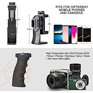 2in1 Ergonomic Portable Action Camera+Smartphone SYN Hand Grip Stabilizer Combo Mount Video Vlogging Rig Holder Kit for GoPro iPhone Interview Travel YouTube Tiktok Streaming-Mic+Light Adapter