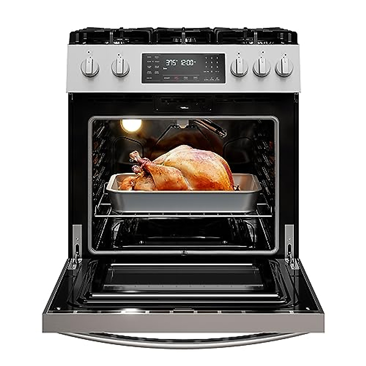 Kenmore Front Control Gas Range Oven with 5 Cooktop Burners, True Convection, Steam and Self Clean, Freestanding Stainless Steel Stove and Oven, 4.8 cu. ft. Capacity