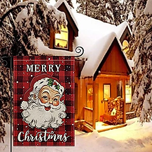 AVOIN Merry Christmas Watercolor Buffalo Check Plaid Santa Claus Garden Flag Vertical Double Sided, Winter Holiday Yard Outdoor Decoration 12.5 x 18 Inch