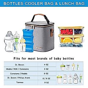 BABEYER Breastmilk Cooler Bag with Ice Pack Fits 6 Baby Bottles Up to 9 Ounce, Baby Bottle Bag with Shoulder Strap for Nursing Mom Daycare, Grey