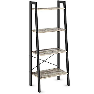 Ballucci Ladder Shelf, 4-Tier Bookshelf, Free Standing Bookcase Storage Rack Plant Stand, Industrial Accent Furniture for Living Room, Home Office, Bathroom, Bedroom - Rustic Gray