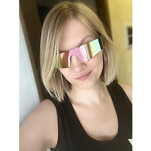 FEISEDY Futuristic Visor Punk Sunglasses Rimless One Piece Goggles Miorred Shades Women Men B2927