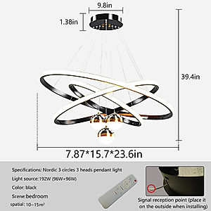 Modern LED Chandelier, 3 Rings Chandelier for Living Room with Remote Control , 3-Ball Dimmable chandelier with Mappable Lighting, High Ceiling Hanging Restaurant LED Chandelier for Dining Room