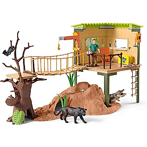 Schleich Wild Safari Ranger Adventure Station Wildlife Action Playset - Safari Animals Tree Toys Playset with Alligator, Panther, Safari Base, Guide Figurine, and More, Gift for Boys and Girls Ages 3+
