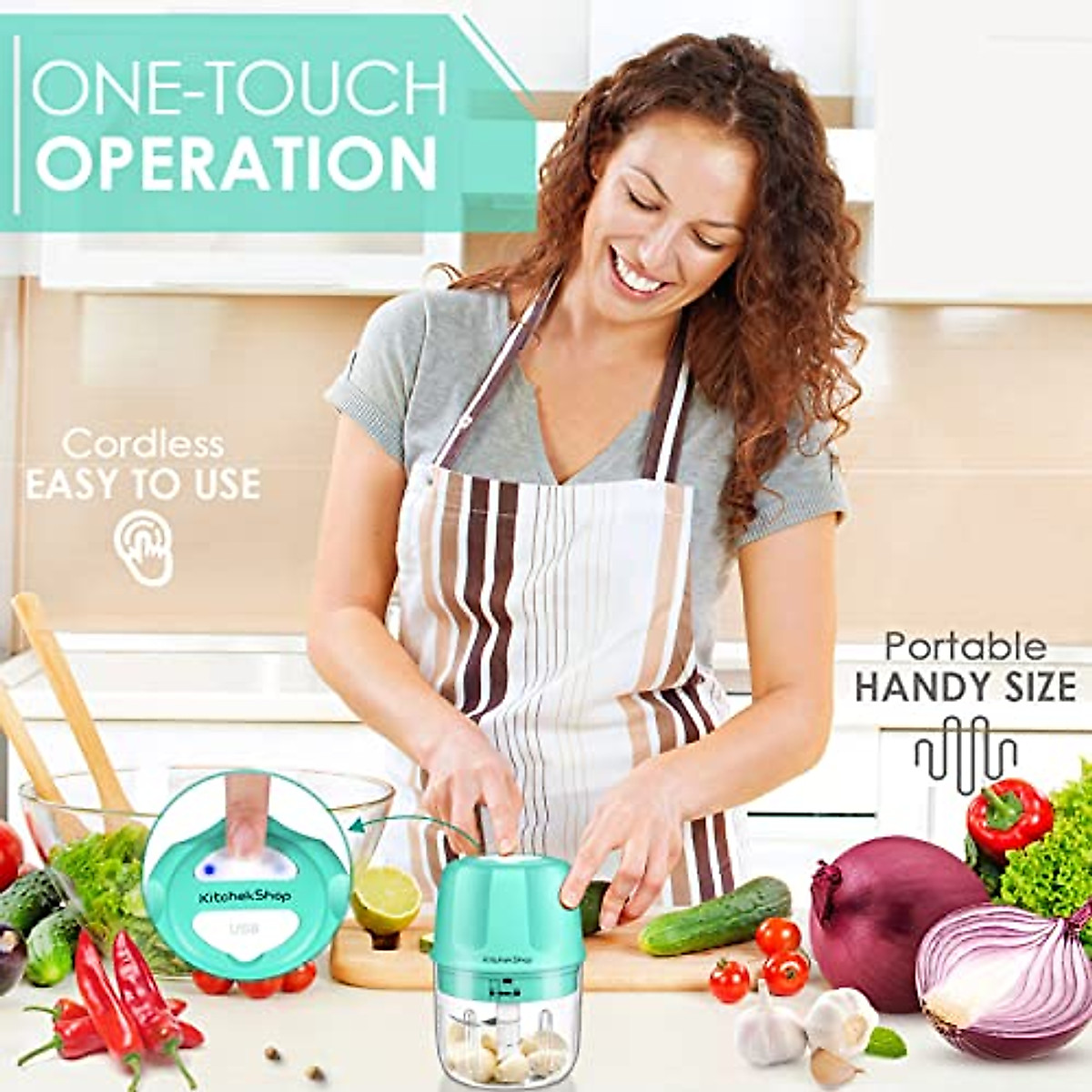 Rechargeable Portable and Cordless Mini Food Processor 250ML with Stainless Steel Blade, Electric Garlic Chopper Vegetable Chopper Blender for Nuts Chili Onion Minced Meat and Spices BPA-Free(Green)