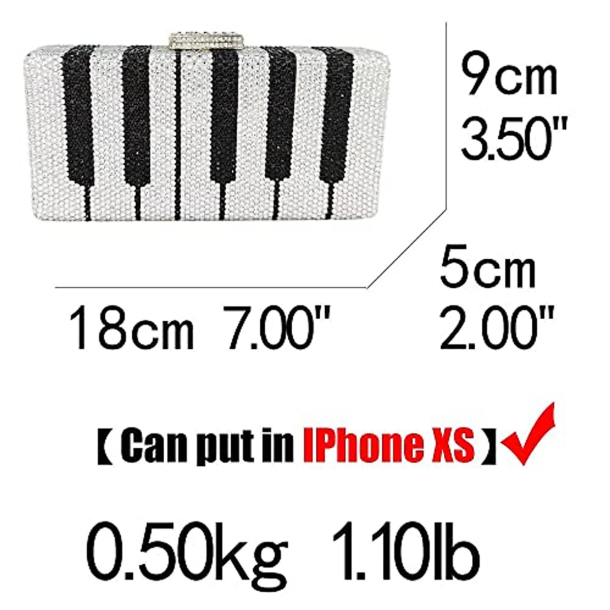 Boutique De FGG, Piano Keyboard Women Crystal Clutch Bag Evening Handbags, Wedding Party Rhinestone Purses