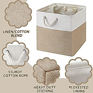6 Pieces Cube Storage Bins Small Foldable Storage Cube Baskets with Sturdy Carry Handles Multipurpose Storage Cube Baskets Organizer Bin for Home, Office, Nursery (White, Light Brown, 13 x 13 Inch)