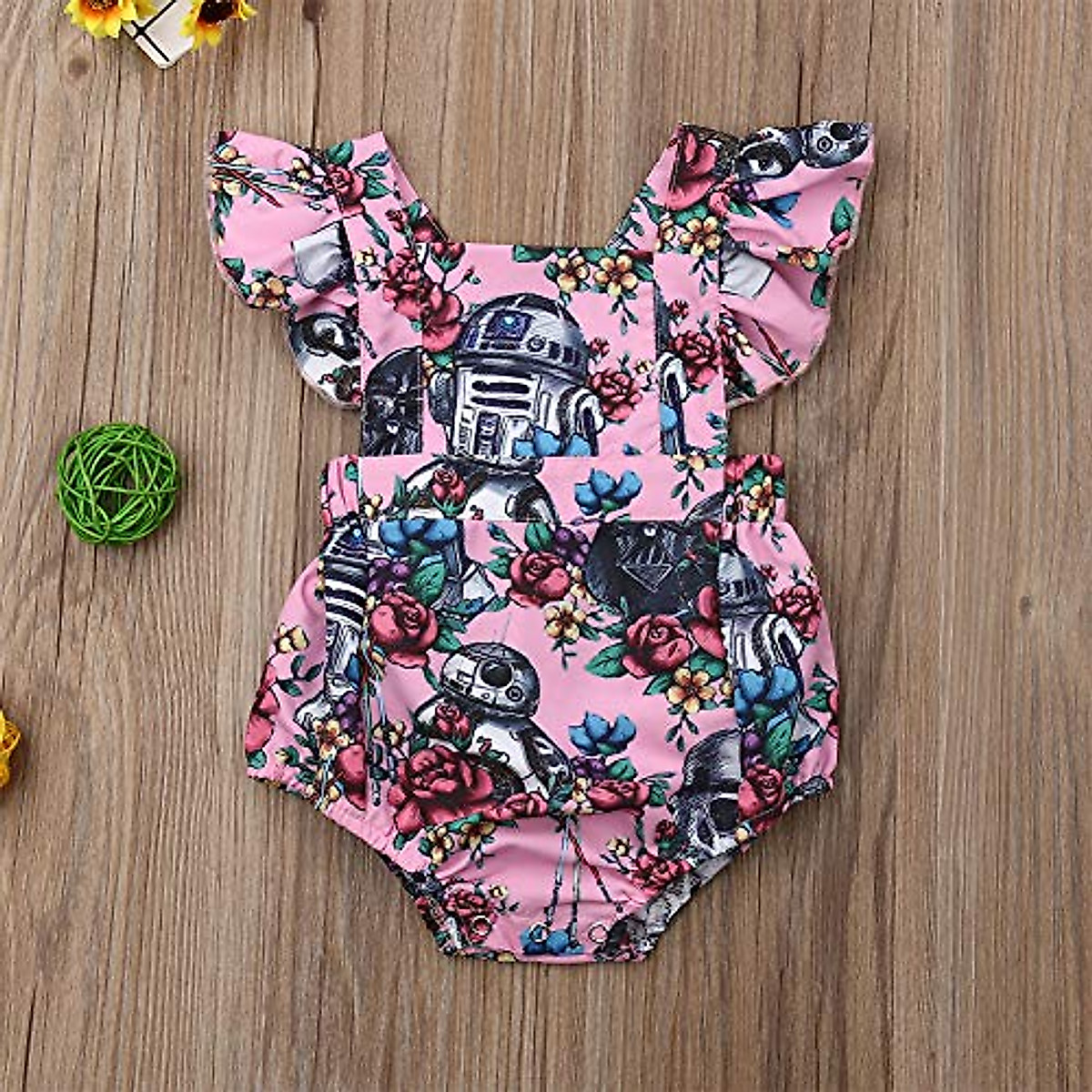 Axupico Baby Girl Romper Clothes Newborn One Piece Romper Floral Sleeveless Backless Ruffle Sleeve Princess Summer Clothes (Pink, 6-9Months)