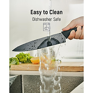 EUNA Kitchen Knife Set, 19 PCS Black Knife Set with Acrylic Block and Sharpener, German High-Carbon Stainless Steel Knife Sets with 6 Serrated Steak Knives, Bread Knife, Chef Knife, Dishwasher Safe