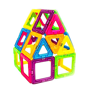 MAGFORMERS Neon 26 Pieces Rainbow Neon Colors, Educational Magnetic Geometric Shapes Tiles Building STEM Toy Set Ages 3+