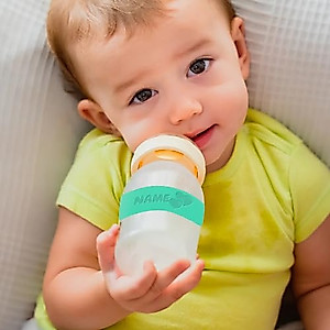 ubjva Personalized Water Bottle Name Bands Custom Engraved Silicone Labels with Name Reusable Baby Bottle Straps for Daycare School-Engraved Name