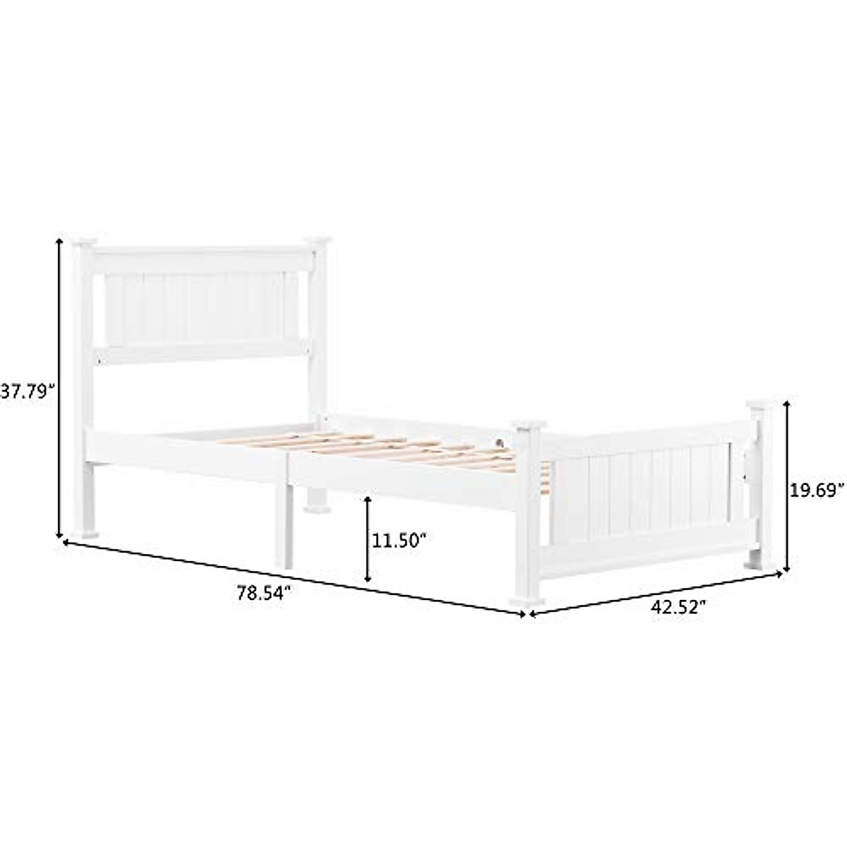 Bonnlo Twin Size Solid Wood Platform Bed Frame, Single Bed with Headboard, No Box Spring Needed Panel Bed, Wood Slat Support Mattress Foundation, White