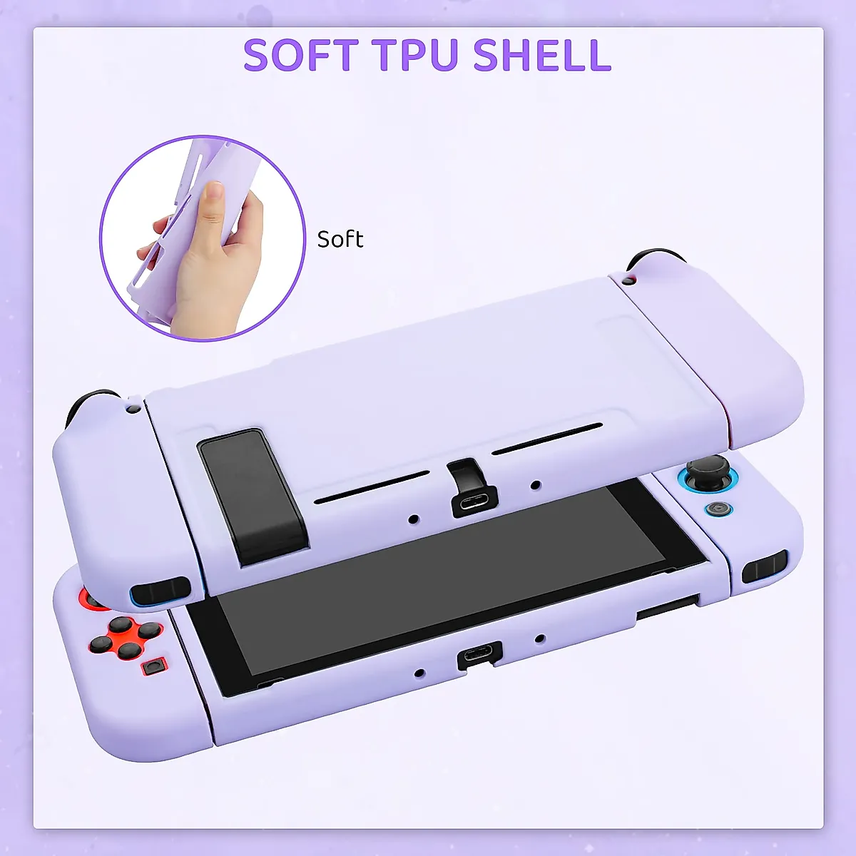 FANPL Case bundle for Nintendo Switch Accessories, Carrying Case for Switch and Joy Con Controller with Soft TPU Protective Cover and Screen protector, 4 Thumb Grips, Shoulder Strap - Purple