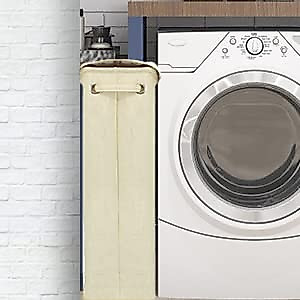 TEAYINGDE slim Laundry Basket with Lid, Tall Thin Laundry Hamper with Handles, Waterproof Lining Narrow Dirty Clothes Hamper for Bathroom Bedroom Dorm Organization Storage, 45L Black