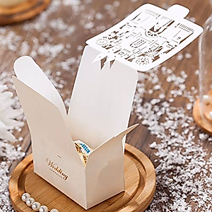 Hosmsua 50pcs Laser Cut Wedding Favor Boxes Candy Box Gift Bag Bride and Groom Paper Bags with Romantic Castle Design (Beige) CB5093