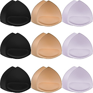 Geyoga 9 Pairs Women Bra Pads Inserts Triangle Sports Bra Pad Removable Bra Cup Inserts (Black, White, Skin Tone)