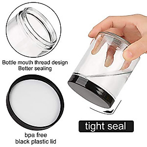 12 Pack 8 oz Clear Glass Jars with Lids, Round Empty Containers for Scrubs, Lotions, Cosmetic, Ointments and Butters, Travel Storage Jar, Black Lids, lables and Spatulas