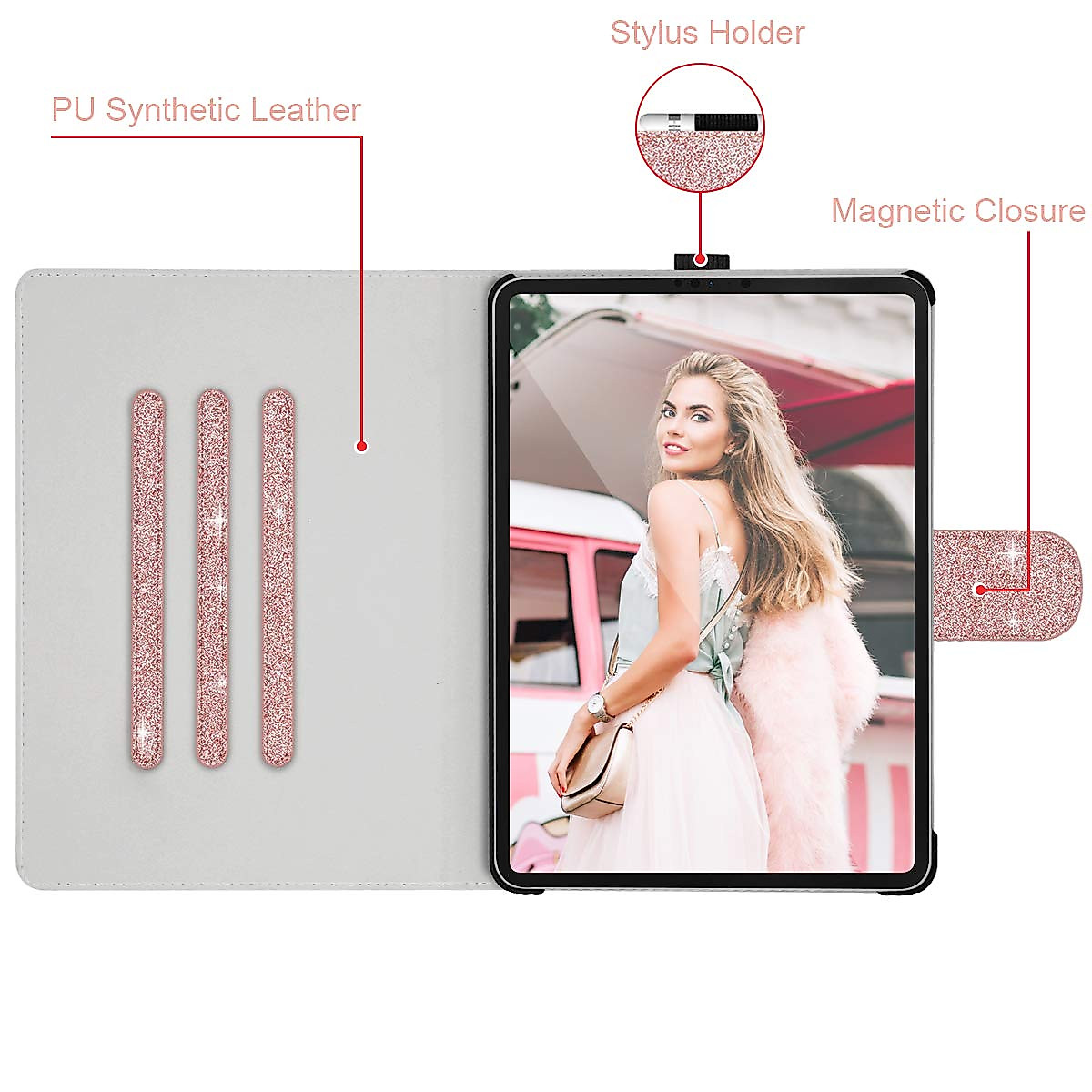 Fingic for iPad Air 11 inch Case 2024,iPad Pro 11 Inch Case 2022/2021/ 2020/2018,iPad Air Case 6th/5th/4th 10.9 Inch(2024/2022/2020)Slim Glitter Sparkle PU Leather Hard PC Stand Smart Cover,Rose Gold