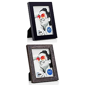 RPJC 2 pcs Sets Solid Wood Picture Frames Display Photo 5X7inch Black and Driftwood Finish