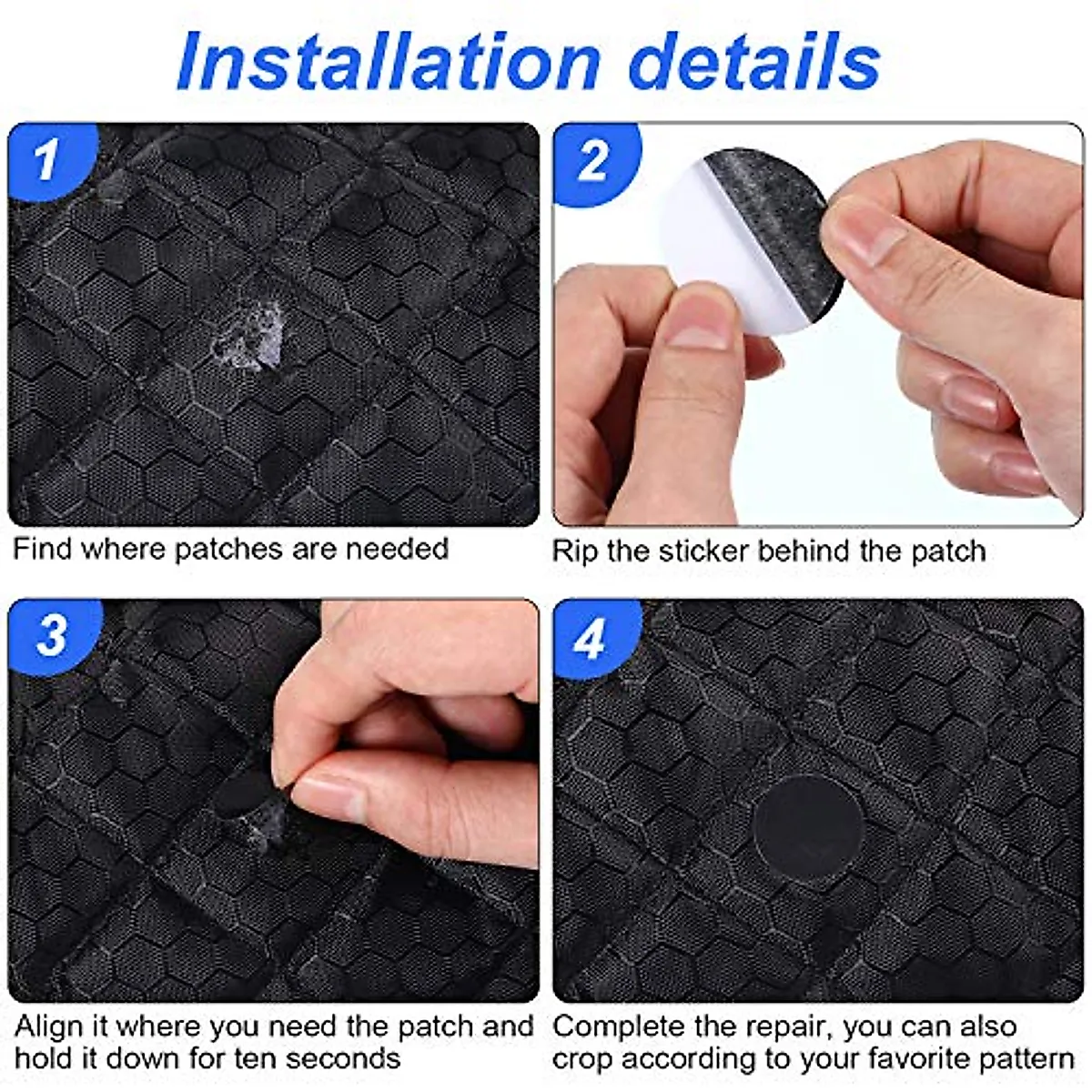Boao Repair Patches for Jackets Down Nylon Repair Tape Self Adhesive Waterproof Set with 8 Sizes Heat Resistant Patch for Jacket Outerwear Air Mattress Inflatables Tents