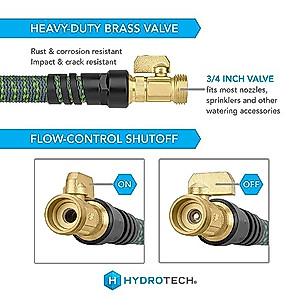 HydroTech 50 ft Expandable Garden Hose - Burst Proof & Lightweight, Flexible Water Hose with Durable Reinfordced Latex Core & Solid Brass Fittings for Lawn, Garden, Car Washing