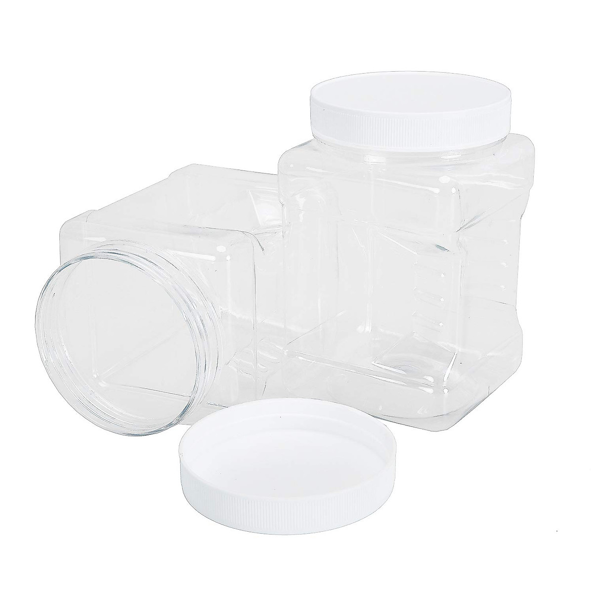 Lawei 6 Pack Square Plastic Jars with Lids, 30 Oz Clear Rectangular 4-Cup Containers with Easy Grip Handles, Wide Mouth Plastic Canisters for Dry Food, Cookies, Peanut Butter, Honey and Jam Storage