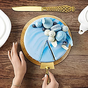 yarlung Gold Cake Knife and Server Set, Elegant Wedding Cake Cutting Serving Set with Luxurious Handle, Pie Cutter Spatula Utensils for Birthday Party Events, Valentine's Day Gift
