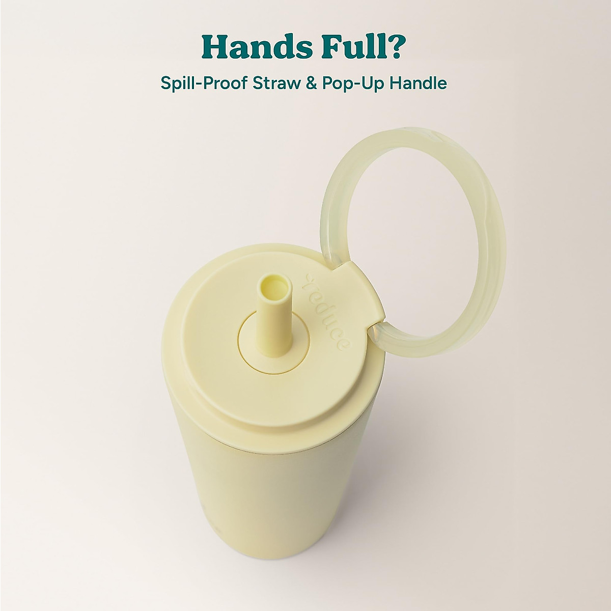 REDUCE Halo 24 oz Stainless Steel Vacuum Insulated Tumbler - Spill Proof Travel Mug with Flip Handle Lid - Keeps Drinks Cold for 32 Hrs - Dishwasher Safe - Cupholder Friendly - French Vanilla