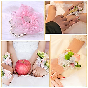 BLMHTWO 8PCS Elastic Pearl Corsage Bracelet, Stretch Wrist Corsage Band Pearl Wedding Wristlet Band DIY Wrist Corsage Bracelet Decor for Wedding Party Bride Bridesmaid Prom Flower
