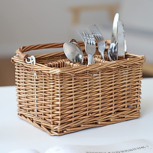 JJSQYLAN Wicker Utensil Caddy Cutlery Holder Flatware Caddy for Kitchen Dining Table, Restaurant, Cabinet, Pantry - Holds Knives, Forks, Silverware, Serving Utensils (wicker-1pcs)