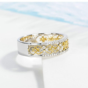 KnBoB Women Hollow Flowers Round Shape 0.31ct Diamond Ring 18K Gold Promise Wedding Engagement Bridal Anniversary Ring Size 4