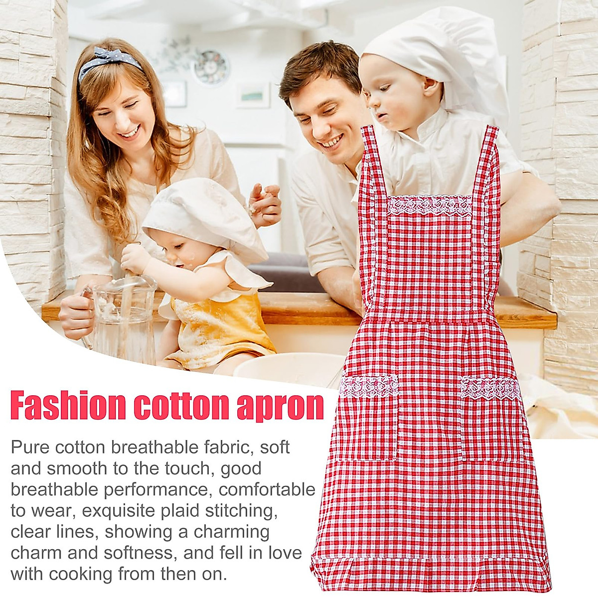JJYHEHOT Women Classic Vintage Apron, Red and White Gingham Cotton Apron, Home Kitchen Chef Bib