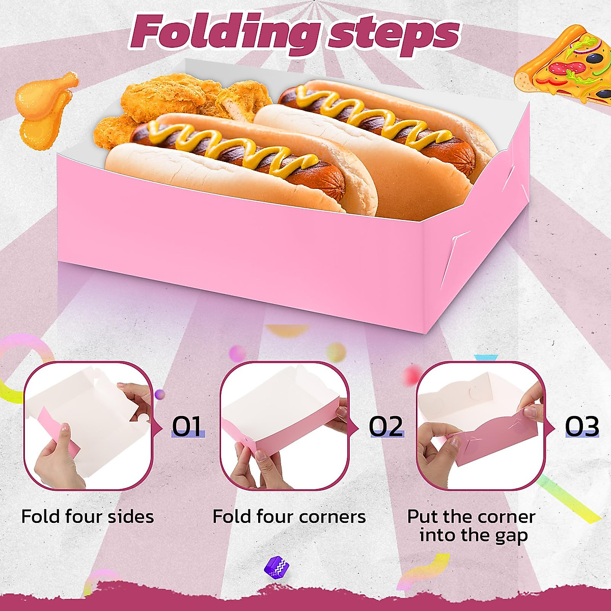 Uiifan 100 Pcs 2lb Paper Food Trays Disposable Nacho Trays Cardboard Halloween Paper Food Boats Trays Hot Dog Serving Trays for Picnic Snacks Carnivals Fairs Tacos French Fries Party Supplies (Pink)