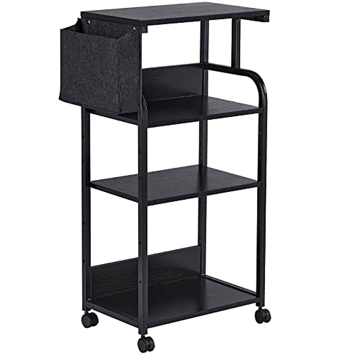 Fannova 4 Tier Small Printer Stand with Adjustable Shelf and Storage Pouch, Rolling Printer Cart with Wheels for Home Office Organization, Table Stand for Shredder CPU Computer Tower, Black