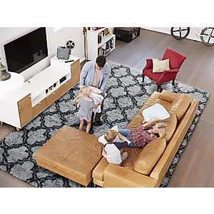 Keeko 6x9 Large Living Room Area Rug, Beige and Brown Fluffy Fuzzy Rug Rugs for Living Room Bedroom Modern Indoor Carpet Geometric Shaggy Area Rug for Nursery Kids Farmhouse Dorm Classroom Decor