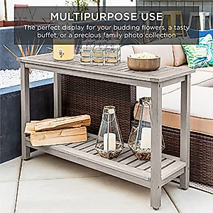 Best Choice Products 48in 2-Shelf Eucalyptus Wooden Console Table Indoor Outdoor Multifunctional Buffet Bar Storage Organizer w/Foot Sliders - Gray