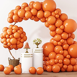 RUBFAC 129pcs Orange Balloons Different Sizes 18/12/10/5 Inches for Garland Arch, Burnt Orange Latex Balloons for Birthday Party Baby Shower Decoration