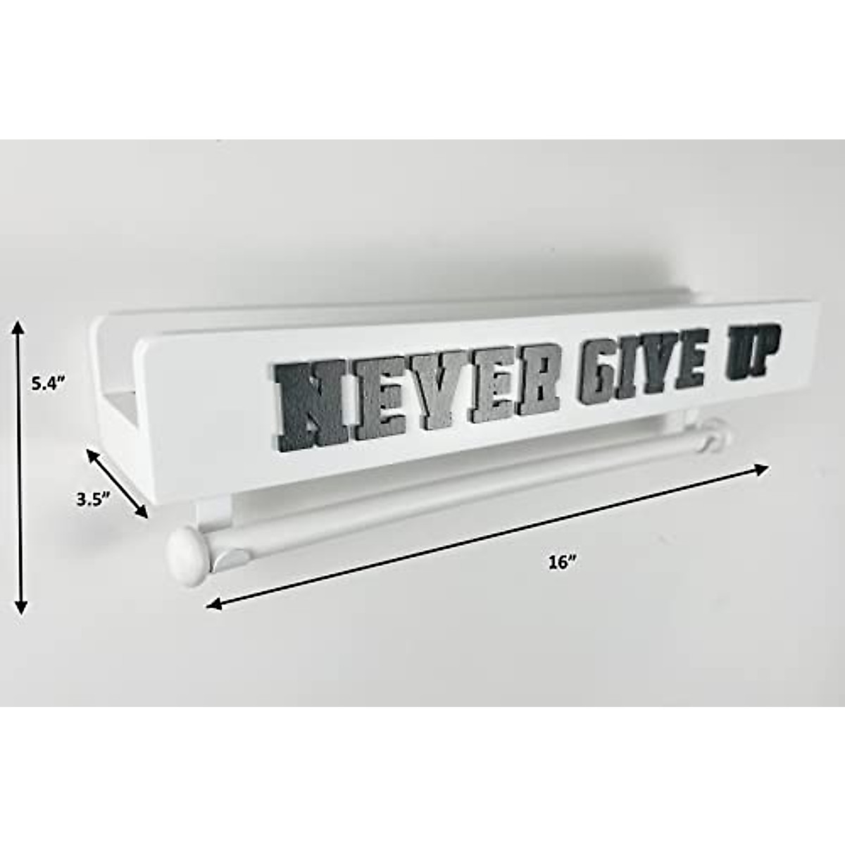 URBN BY MODERN HOME FINISHINGS 16 inch Wall Mounted Wood Floating Shelf Trophy and Lanyard Ribbon Medal Display Holder & Organizer Rack with Shelf and Hanging Rod