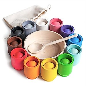 Ulanik Balls in Cups Montessori Toy Wooden Sorter Game 12 Balls 30 mm Age 1+ Color Sorting and Counting Preschool Learning Education