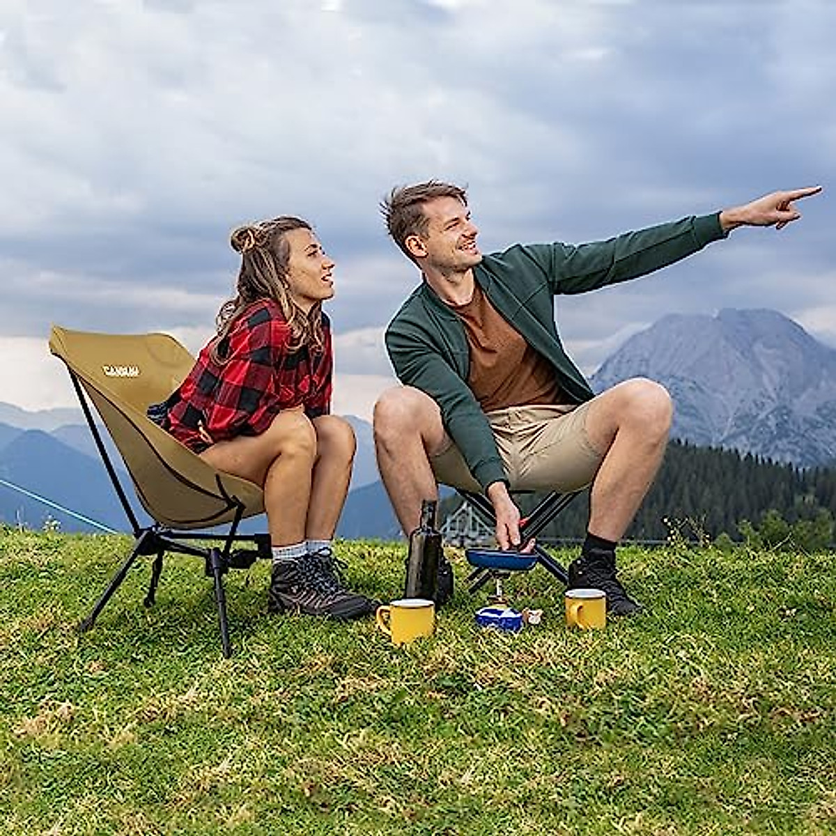 CANWAY Portable Camping Chair, Ultra-Compact and Lightweight Folding Chair for Camping, Beach, Picnic, Lawn Concerts, Hiking, Backpacking, Adjustable Height