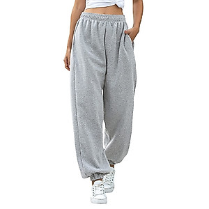 Sweatpants for Teen Girls,Women's High Waisted Joggers Summer Workout Baggy Yoga Pants Cinch Bottom Trousers (Grey#2, S)