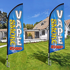 FSFLAG Vape Smoke Shop Advertising Swooper Flag, 11ft Feather Flag with Flag Pole and Ground Stake, Banner Sign for Vape Smoke Business
