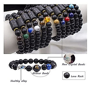 Yomlry 2Pcs Zodiac Bracelet 8MM Beaded Evil Eye Bracelet Spiritual Healing Crystal Bracelet for Women Men 12 Constellation Bracelet Zodiac Sign Horoscope Gift Hamsa Protection Couple Bracelet Set,