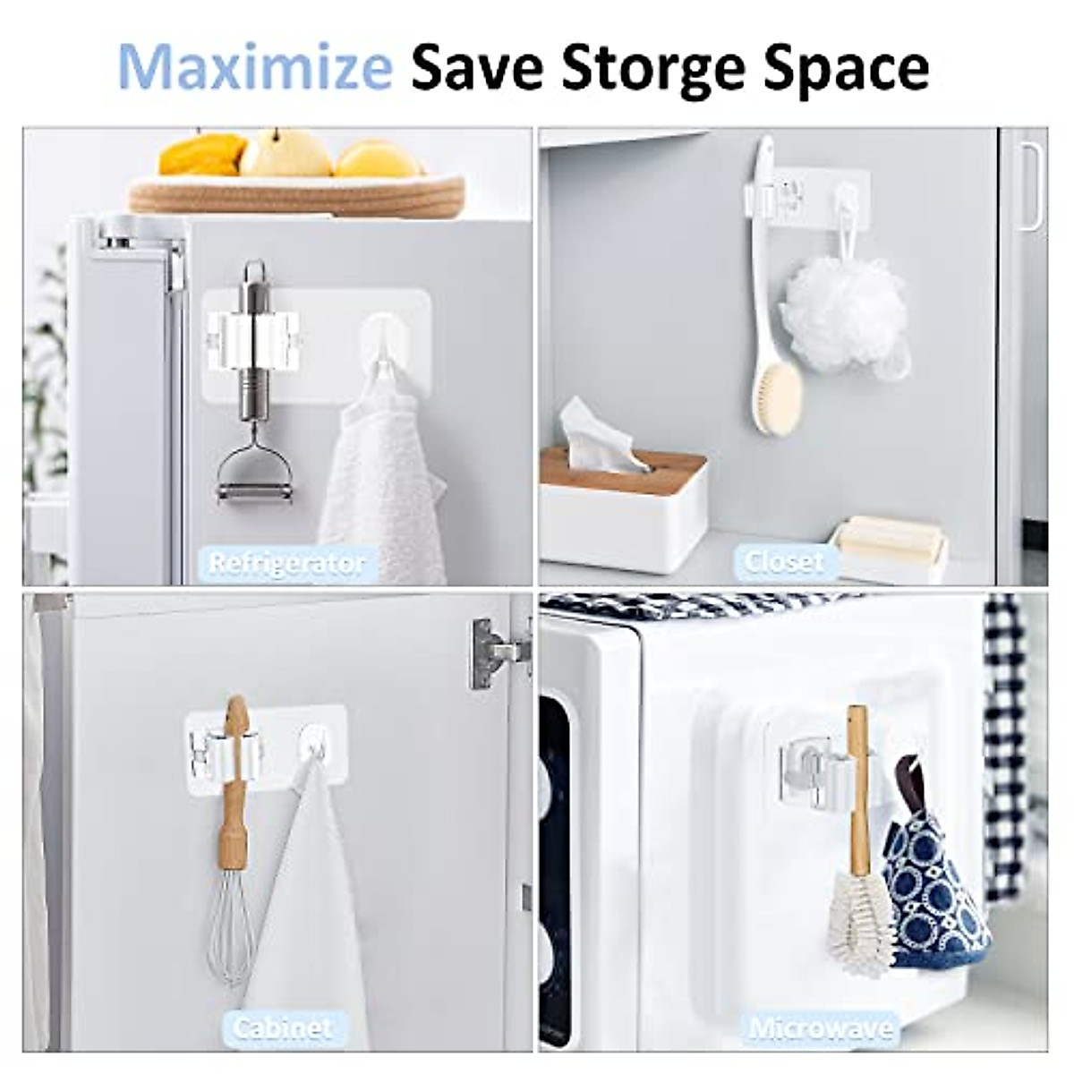 MEILIDY Broom and Mop Gripper, Clear Self Adhesive Mop Broom Holder Wall Mounted No Drilling Heavy Duty Cleaning Supplies Tools Storage Organizer for Laundry Bathroom Kitchen Garden Garage - 4 Pcs