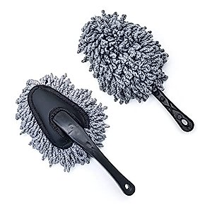 jeseny 2 PCS Car Dusting Brush, Soft Microfiber Car Interior Exterior Wash Detail Wax Drag, 11.4" No Dead Space Cleaning Brush, Suitable for Car Windows Motorcycle Dashboard Vents (Black & Grey)