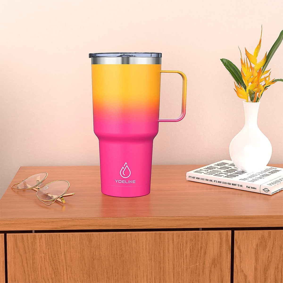 yoelike 32OZ Tumbler With Handle, Stainless Steel Vacuum Insulated Coffee Mug Cup for Travel, Home, Office, Indoor and Outdoor, Dishwasher Safe - Keep Cold 24hrs And Hot 12hrs (Dusk)